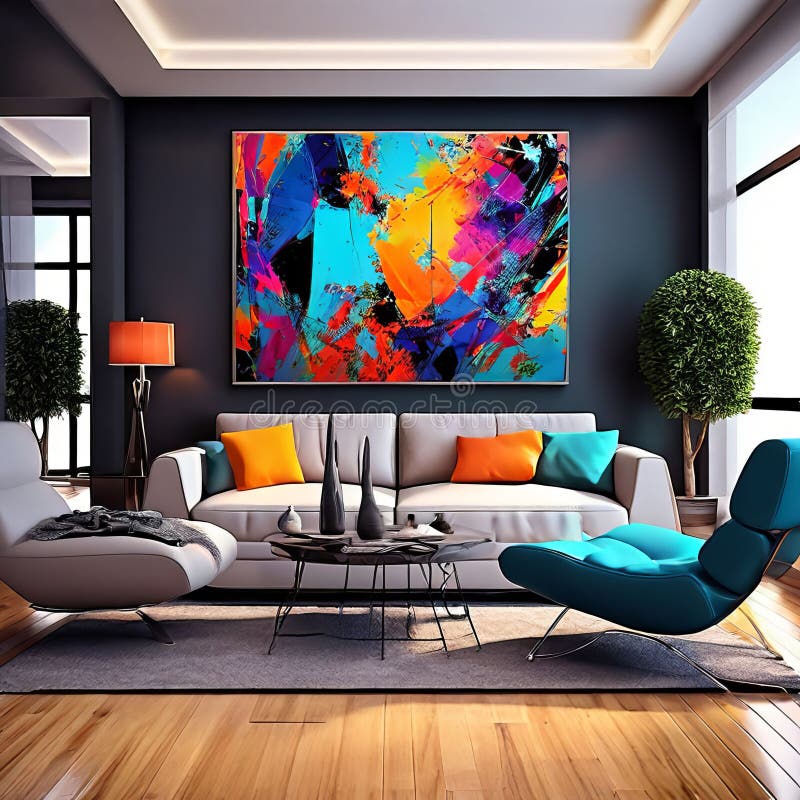 Modern Artistic a Living Room with a Modern Artistic Design Fe Stock ...