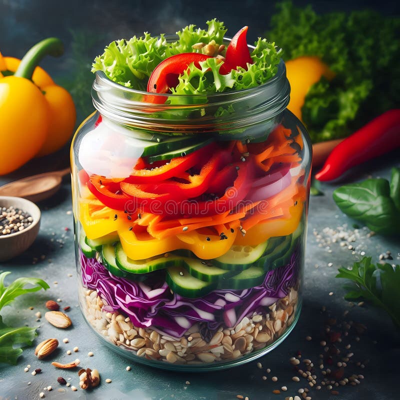 Fresh Rainbow Salad Jar with Layered Vegetables and Vibrant Pattern ...