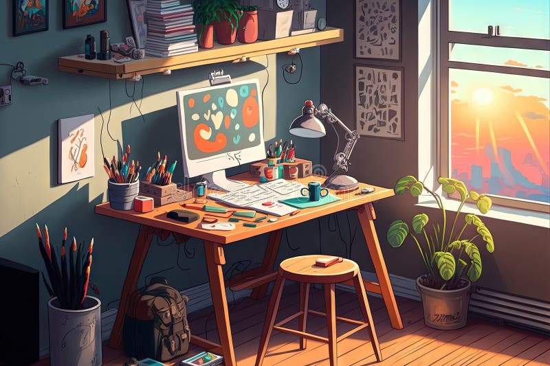 Modern Artists Studio with Art Tools Stock Illustration - Illustration ...