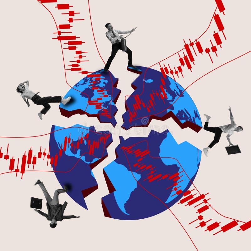 Modern Artwork. Cracked Globe Explodes into Shards Under Pressure of ...