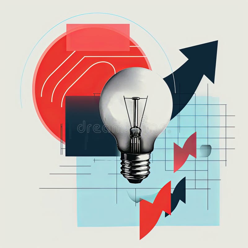 Modern Artwork. Creativity and Progress. Light Bulb Against Background ...