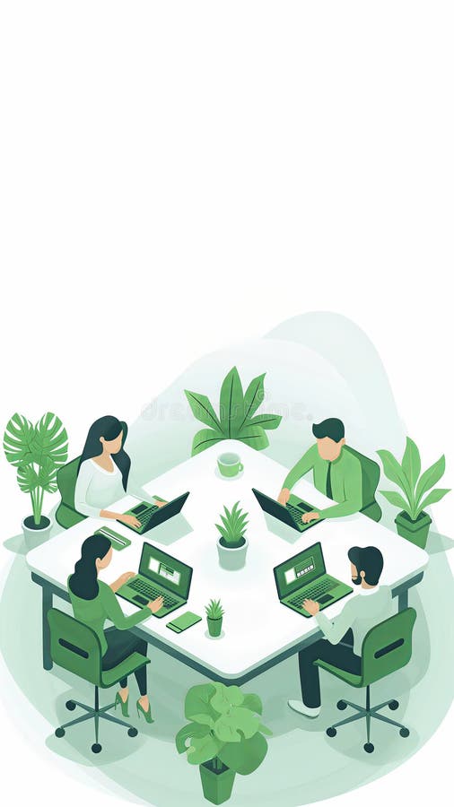 Modern Artwork. Productive Office Setting with Four People Using ...