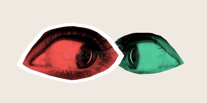 Modern Artwork. Two Eyes in Red and Green Staring Intensely at Each ...