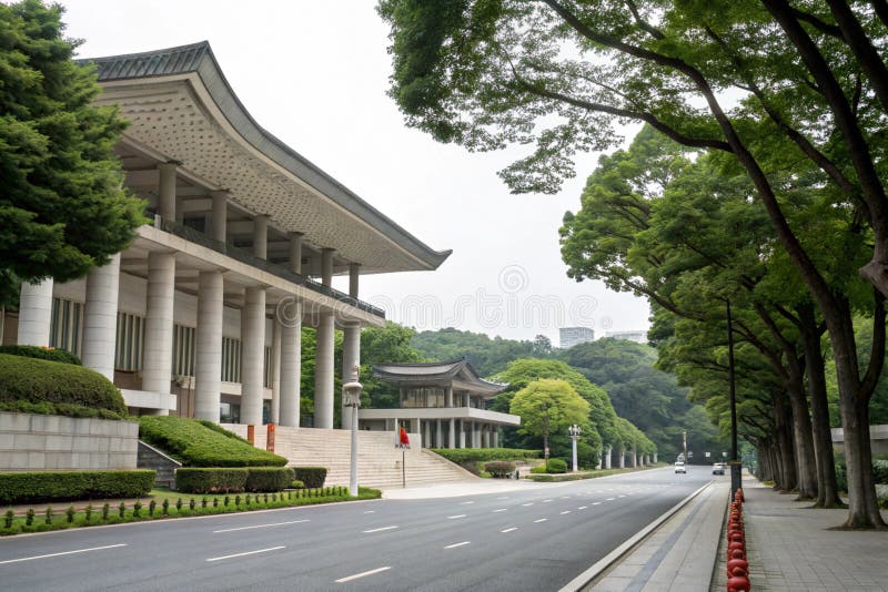 Modern Asian Architecture with Trees and Clean Lines Stock Illustration ...