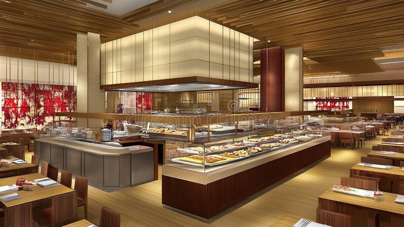 Modern Asian Buffet Restaurant Interior Design Stock Photo - Image of ...