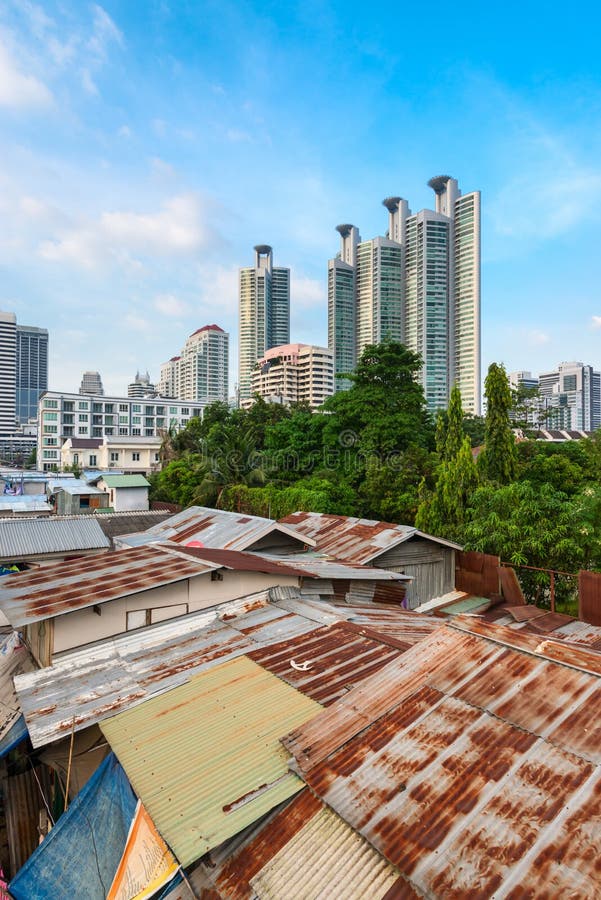 Modern Asian City Discord with Shacks and Skyscrapers Stock Photo ...