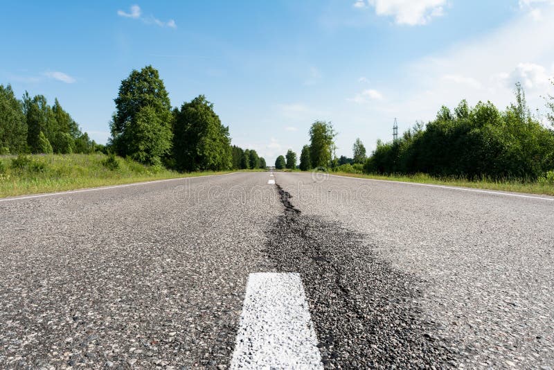 Modern Asphalt Road with Road Marking Elements. Perspective View of a ...