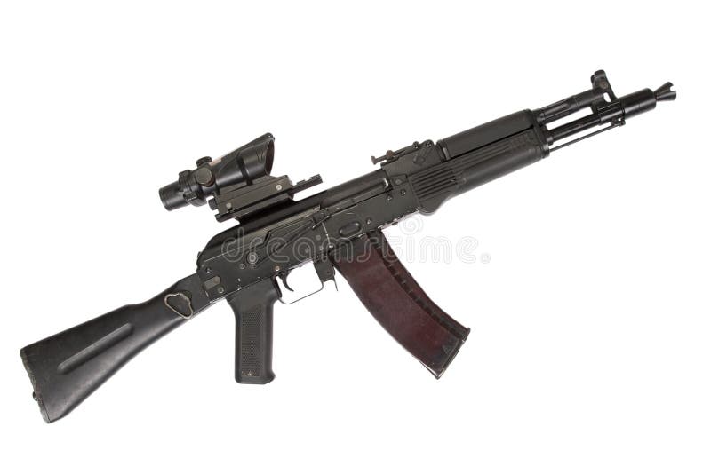 Modern Assault Kalashnikov Rifle on White Stock Photo - Image of safety ...