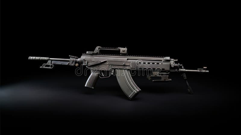 Modern Assault Rifle with Optical Sight and Red Trigger, on Black ...
