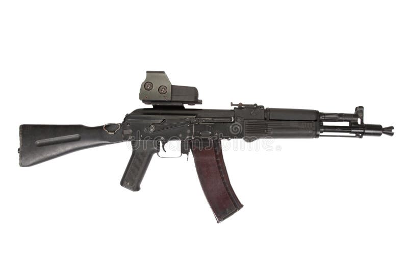 Modern Assault Rifle with Sight on White Stock Image - Image of closeup ...