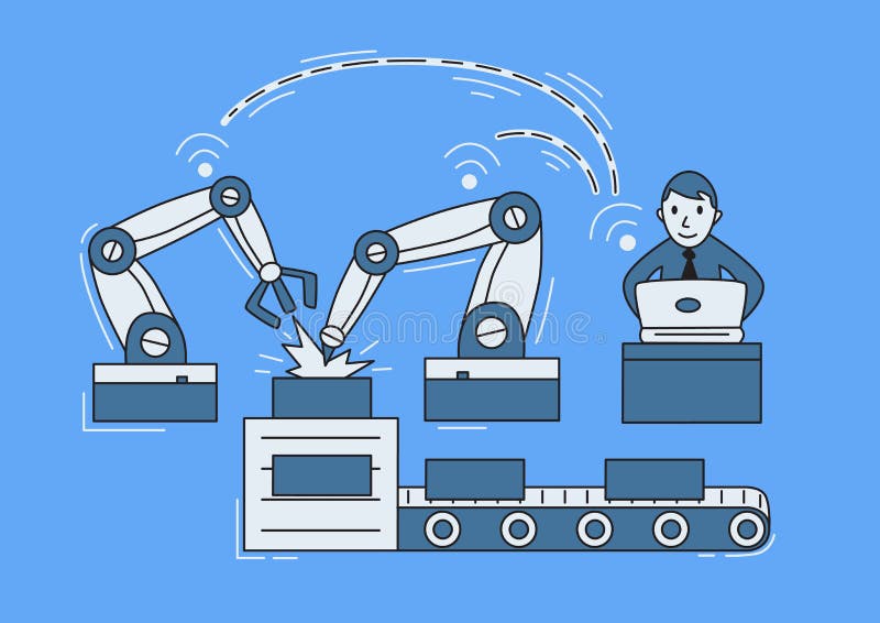 Modern Assembling Line with Remot Operator. Man Conducting Wireless ...