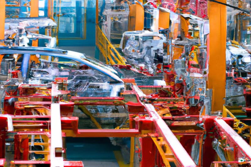 Assembly Line in Car Factory Stock Illustration - Illustration of ...