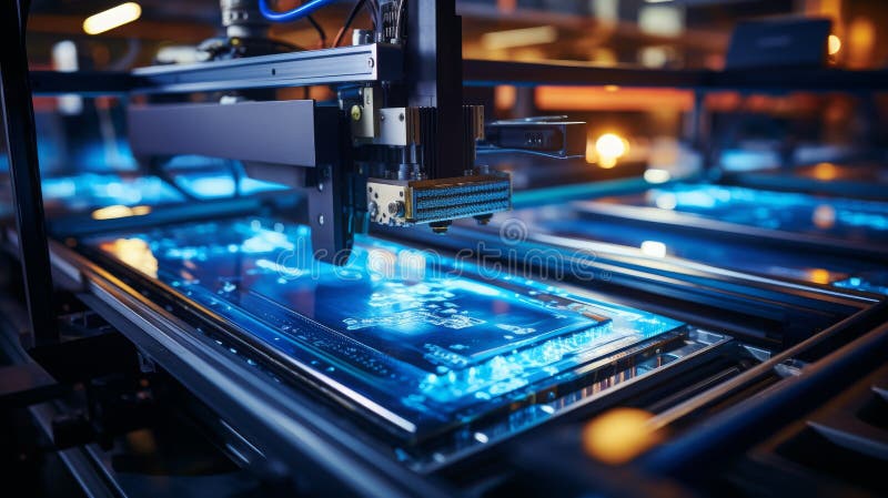 Modern Assembly Line for Computers with Blue Lighting Showcasing ...