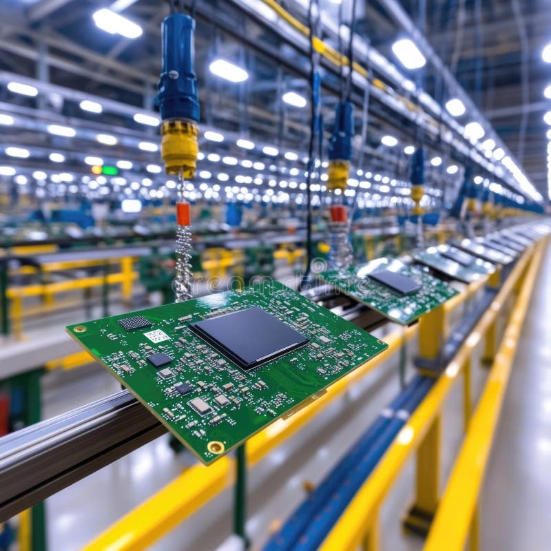 Modern Assembly Line Displaying Advanced Circuit Boards in a High Tech ...