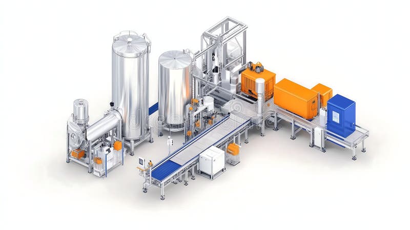 Modern Assembly Line Featuring Automated Machinery, Including Large ...