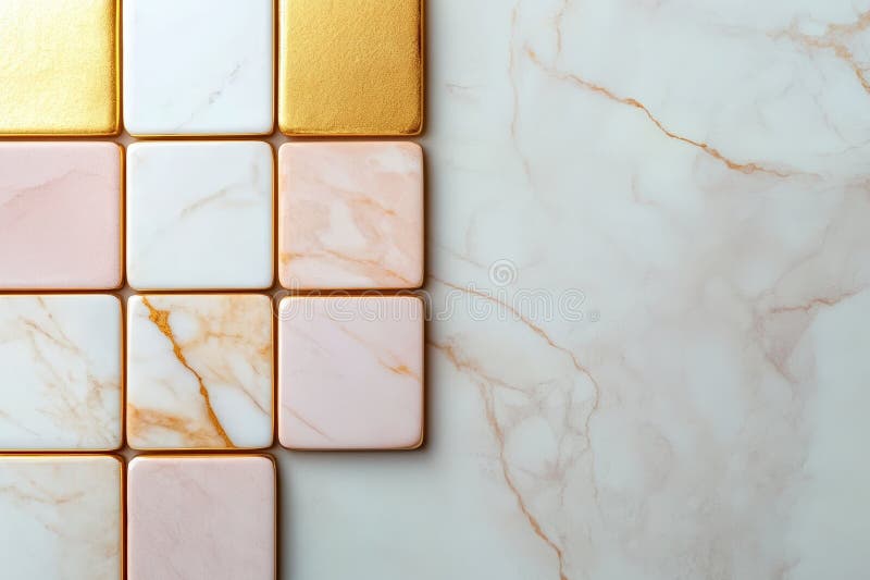 Modern Asymmetrical Grid Design with Marble and Gold Tiles for Interior ...
