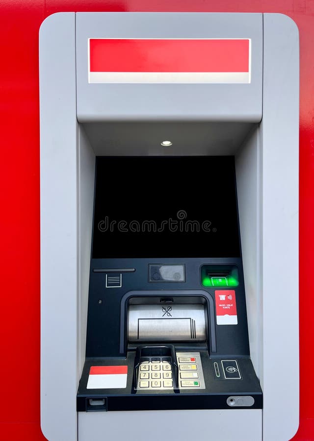 Modern ATM with Contactless Payment and Card Reader with Screen Mockup ...