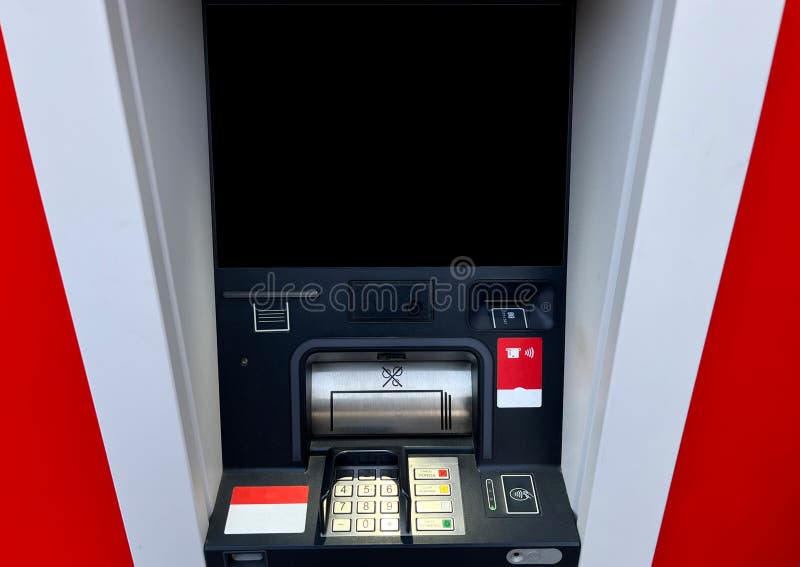Modern ATM with Contactless Payment and Card Reader with Screen Mockup ...