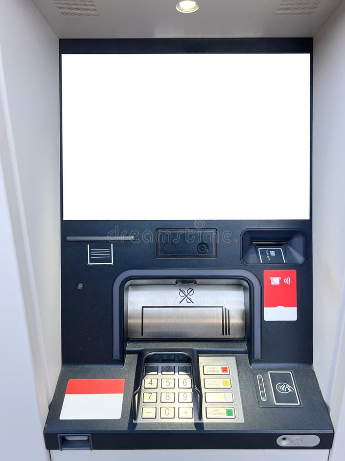 Modern ATM with Contactless Payment and Card Reader with Screen Mockup ...
