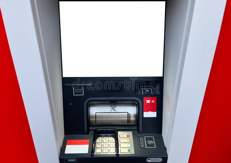 Modern ATM with Contactless Payment and Card Reader with Screen Mockup ...