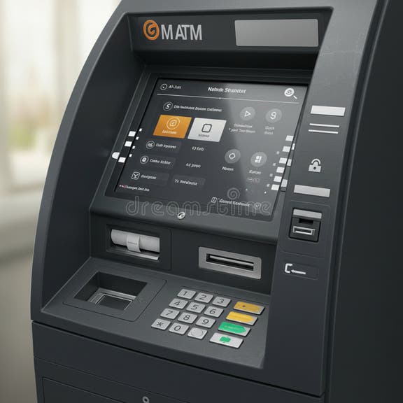A Modern ATM Machine Features a Large Touch Screen Displaying Various ...