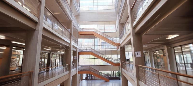 Modern Atrium Design with Interconnected Walkways, Sunlight, and Open ...