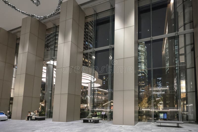 Modern Atrium with Tall Glass Windows and Evening, Tokyo Dec 5 2024 ...