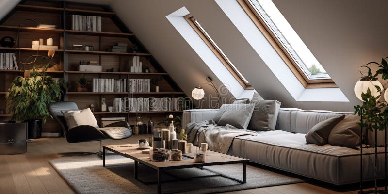 A Modern Attic Inside is a Stylish and Functional Living Space that Has ...