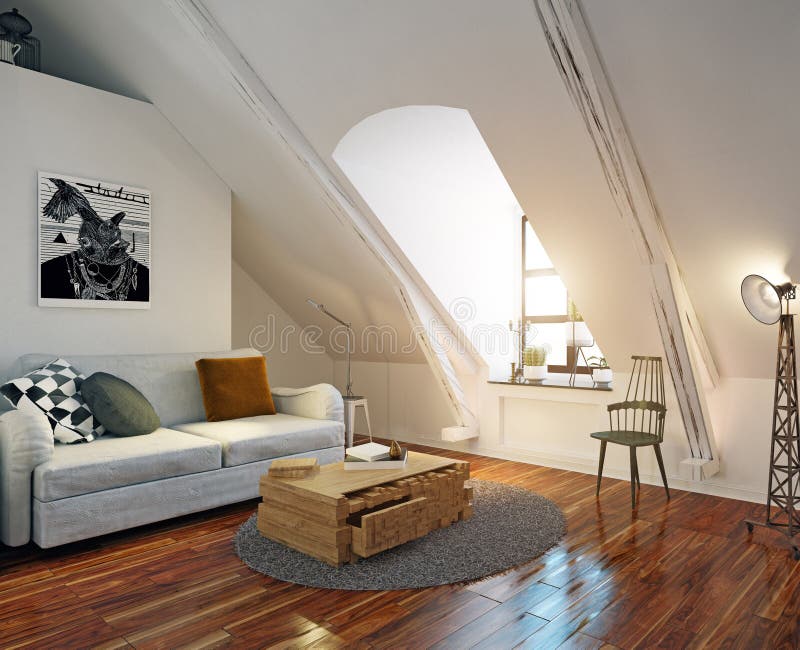 Modern attic interior. stock image. Image of window - 327220563