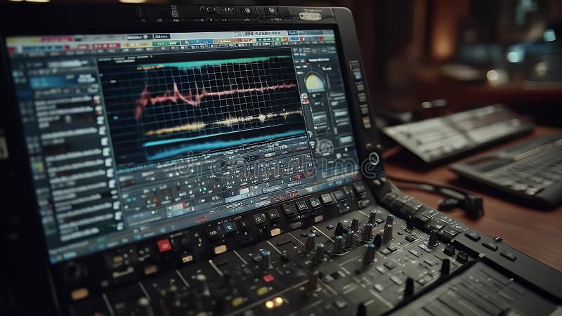 Modern Audio Mixing Console Displaying Waveform Data in a Professional ...