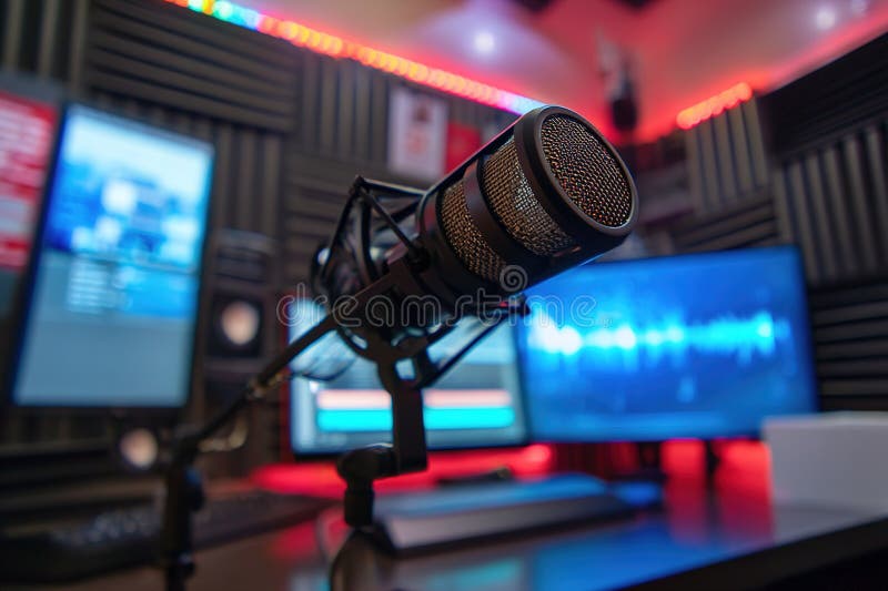 Modern Audio Studio Featuring Professional Microphone and Computer ...
