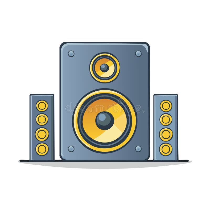 Modern Audio System with Large Center Speaker and Two Tall Satellite ...