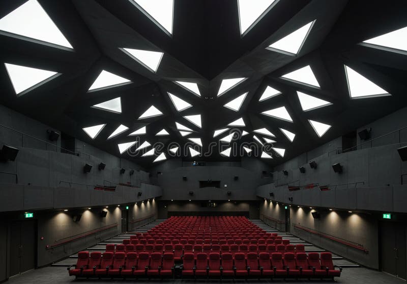Modern Auditorium with Geometric Ceiling Design Featuring Illuminated ...