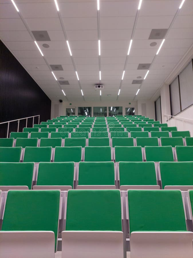 Modern Auditorium with Green Seats Stock Image - Image of convention ...