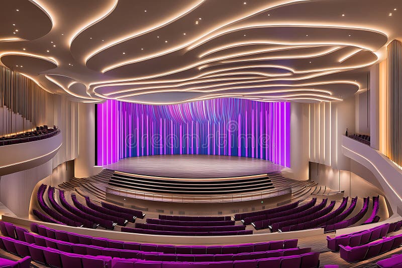Modern Auditorium Interior Design Illuminated Stage and Seating a ...