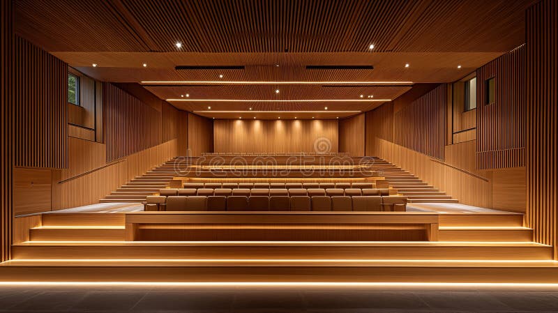 Modern Auditorium with Tiered Seating and Wooden Accents Stock ...