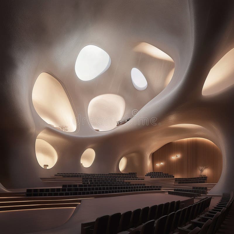 Modern Auditorium, Unique Lighting, Innovative Seating Design Stock ...