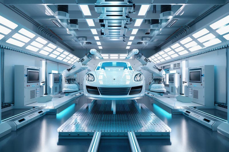 Modern Auto Paint Shop with Robotic Systems. Shows Efficient and ...