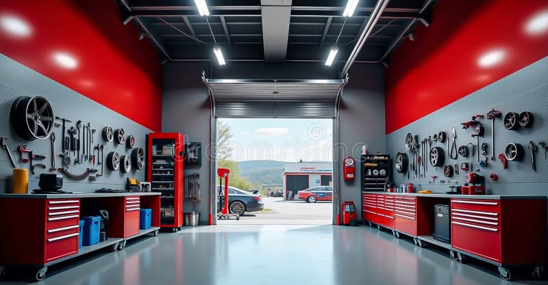 Modern Auto Repair Garage with Tools and Equipment in Neat Arrangement ...