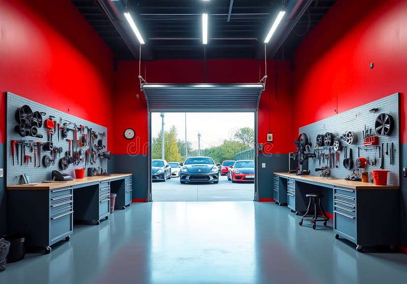 Modern Auto Repair Garage with Tools and Equipment in Neat Arrangement ...