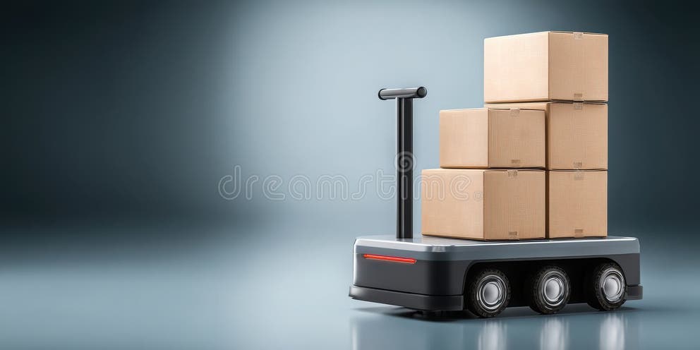 Modern Automated Cart Transporting Cardboard Boxes in a Warehouse ...