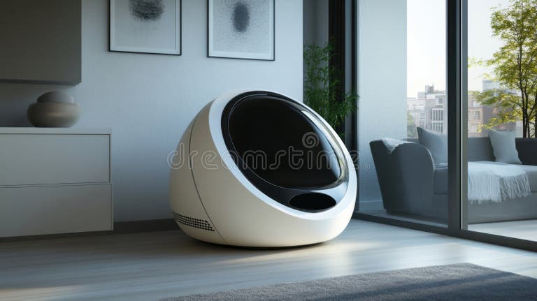 Modern Automated Litter Box in Minimalist Living Room Setting Stock ...