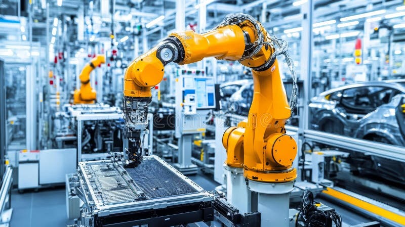 Modern Automated Manufacturing Assembly Line with Robots Generated ...