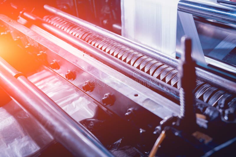 Modern Automated Production Line in Factory. Plastic Bag Manufacturing ...