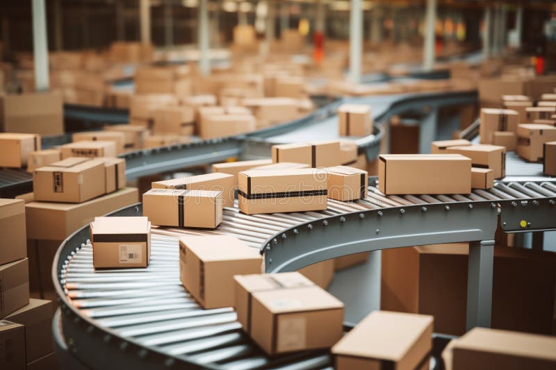 Modern Automated Sorting Center with a Conveyor Belt Filled with ...