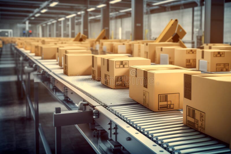 Modern Automated Sorting Center with Parcels of Different Sizes on a ...