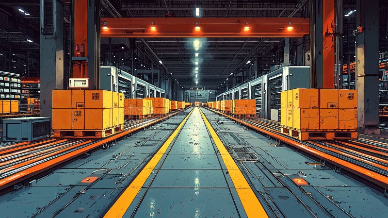 Modern Automated Warehouse with Conveyor Systems and Organized Storage ...