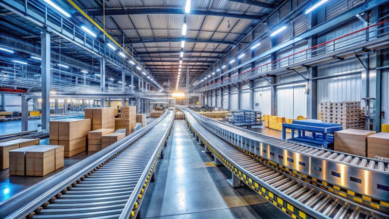 Modern Automated Warehouse Facility Showcasing Efficient Conveyor Belt ...