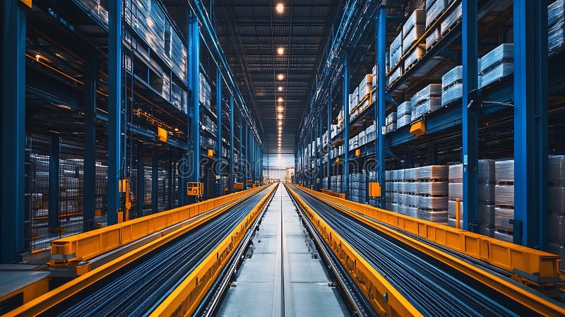 Modern Automated Warehouse Interior High Bay Storage and Conveyor ...