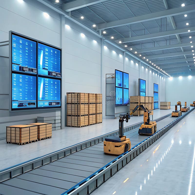 Modern Automated Warehouse with Robotic Forklifts, Efficient Logistics Management, Automated ...